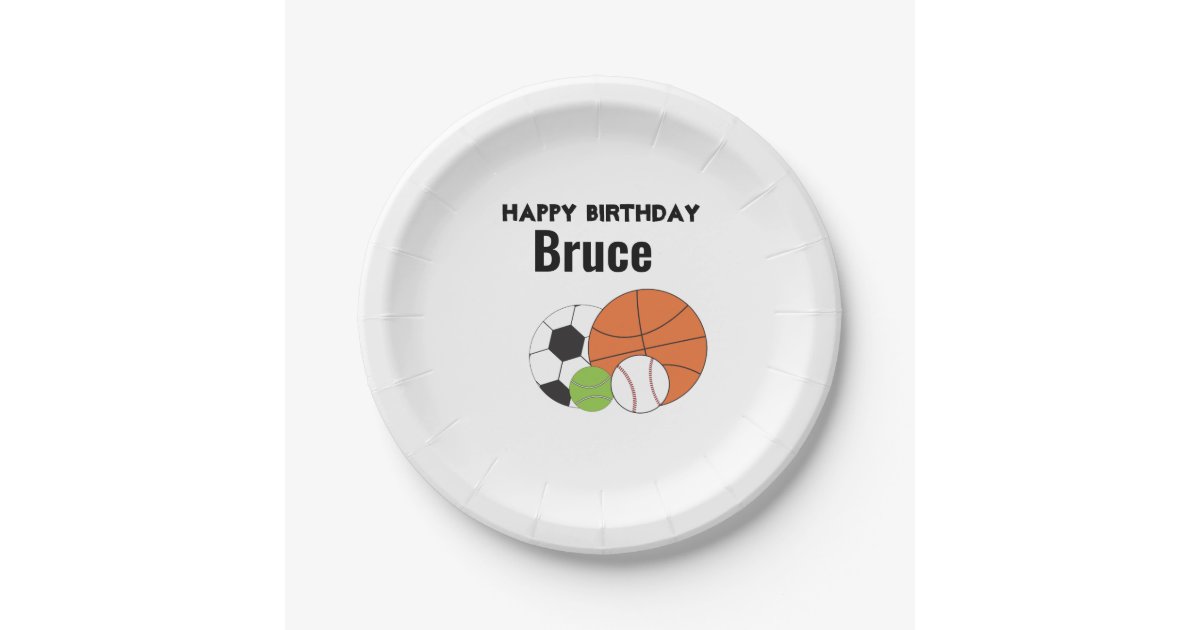 Sports Theme Happy Birthday Personalize Paper Plates | Zazzle