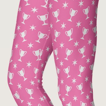 Sports theme trophy stars symbol pattern pink leggings | Zazzle