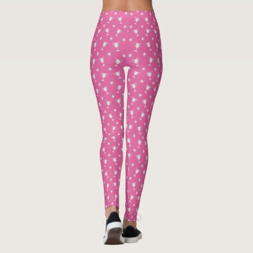 Sports theme trophy stars symbol pattern pink leggings | Zazzle