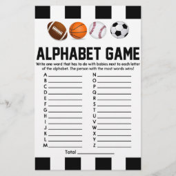 Sports Themed Alphabet Baby Shower Game Stationery | Zazzle