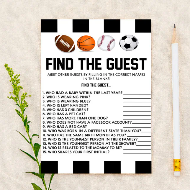 Sports Themed Find The Guest Baby Shower Game Stationery | Zazzle