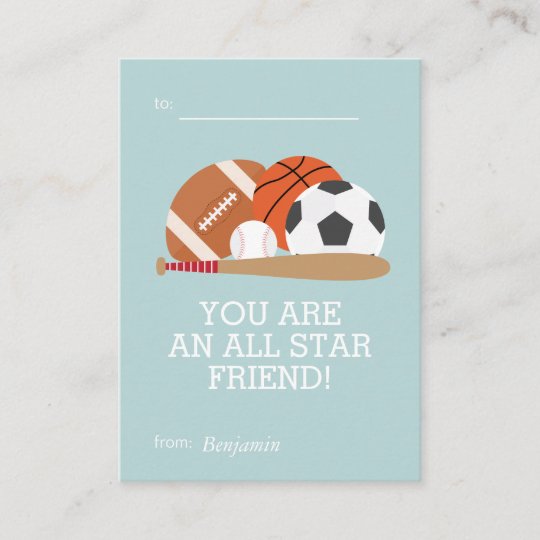 Sports-Themed Kids Classroom Valentines Note Card | Zazzle.com