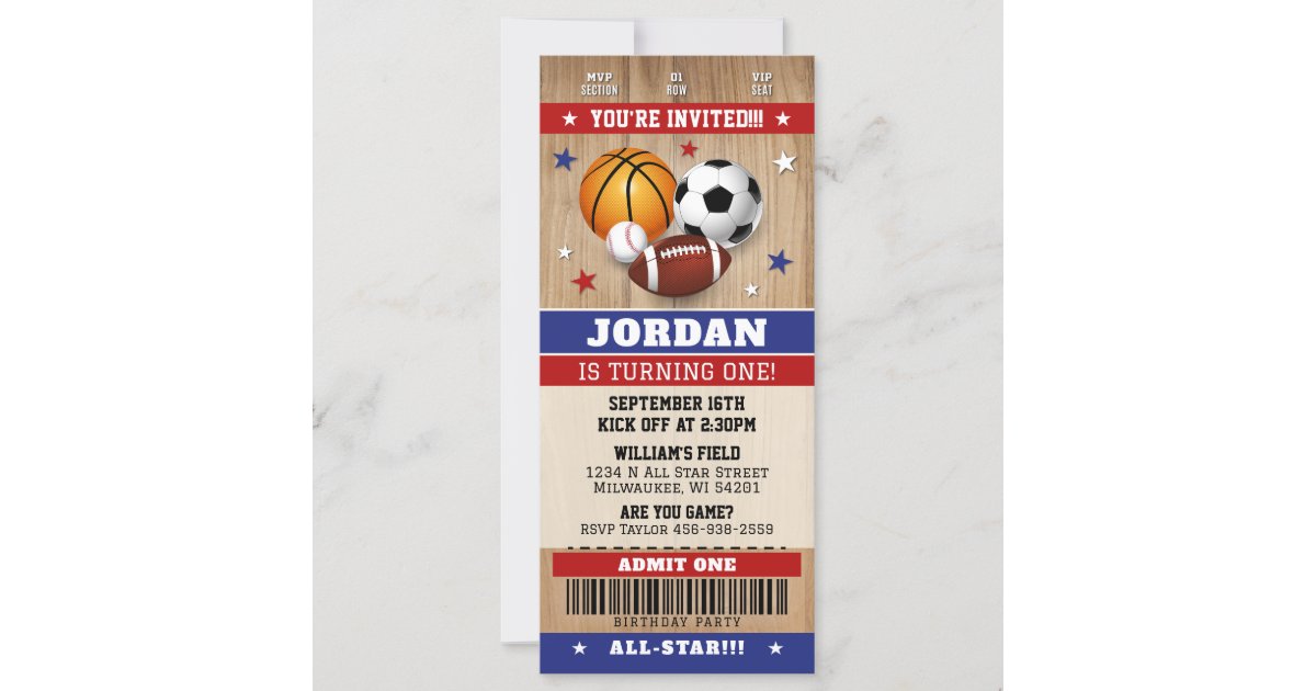 Sports Ticket Invite, Sports Birthday Invitation | Zazzle