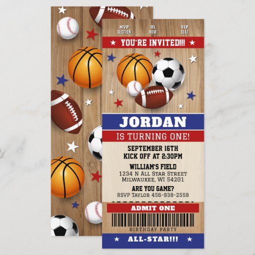 Sports Ticket Invite, Sports Birthday Invitation | Zazzle