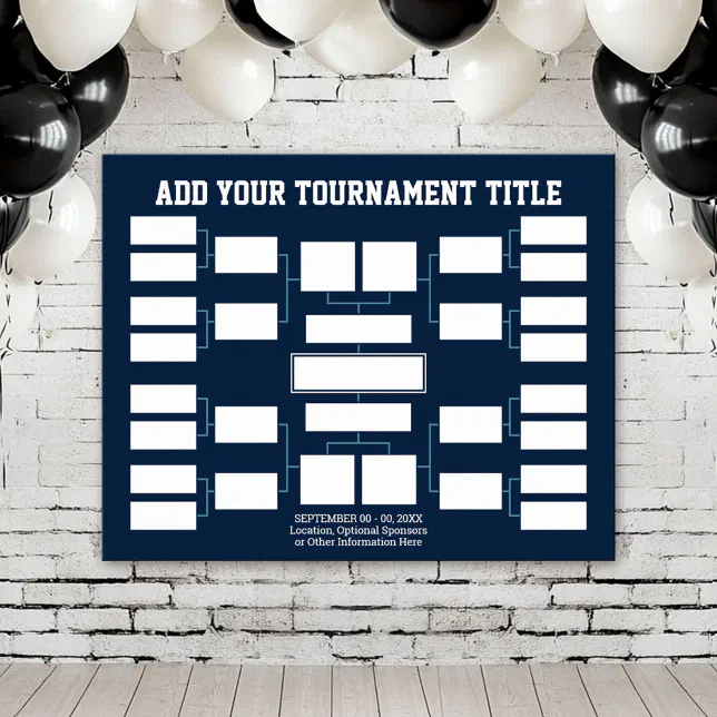 Sports Tournament Bracket - 16 Teams - Navy Poster | Zazzle