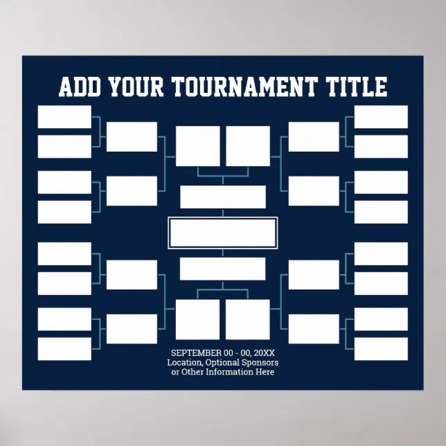 Sports Tournament Bracket - 16 Teams - Navy Poster | Zazzle