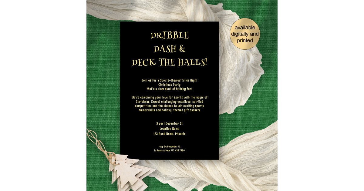 Sports Trivia Theme Gold Black Christmas Party Invitation | Zazzle