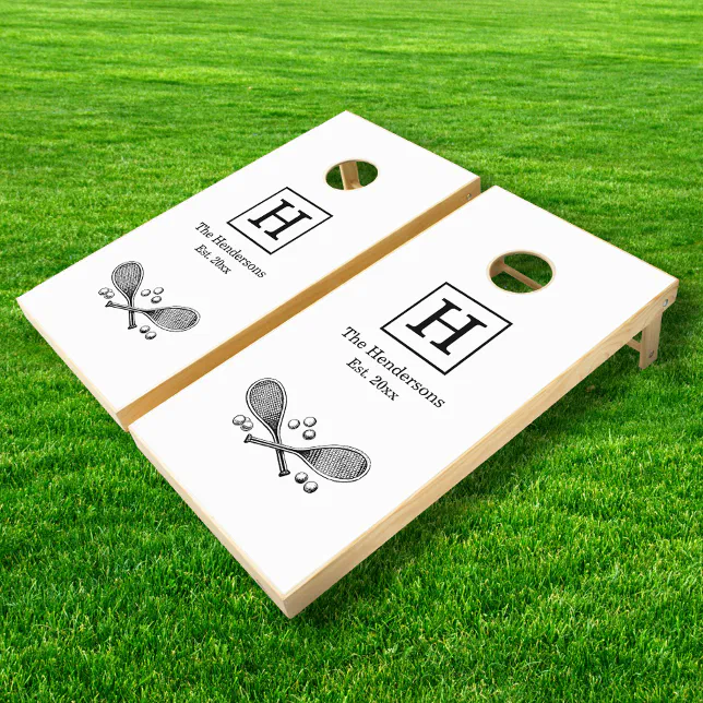 Sports Vintage Crossed Tennis Racquet Tennis Balls Cornhole Set | Zazzle