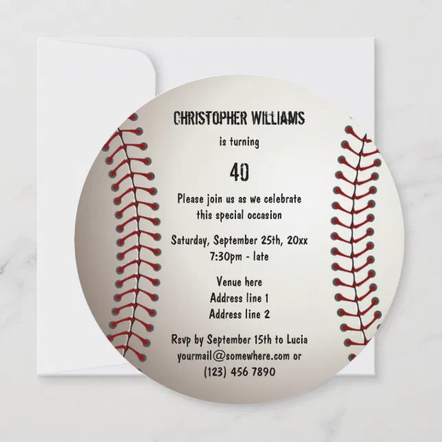 Sporty Baseball 40th Birthday Party Double Sided Invitation | Zazzle
