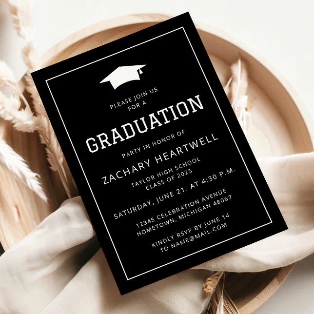 Sporty Black and White Graduation Party Invitation | Zazzle