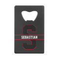 Sporty Black Red White Personalized Monogram Credit Card Bottle Opener ...