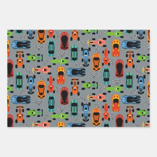Sporty Colorful Racing Cars Kids Birthday Wrapping Paper Sheets | Zazzle