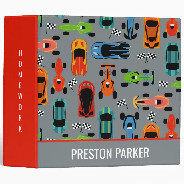 Sporty Colorful Racing Cars Kids Personalized 3 Ring Binder | Zazzle