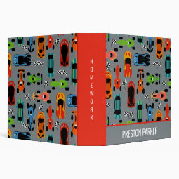Sporty Colorful Racing Cars Kids Personalized 3 Ring Binder | Zazzle