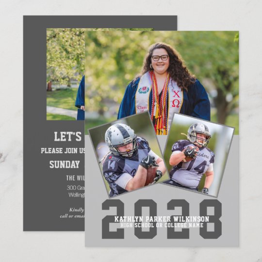 Sporty Girl Modern Bold Script 4 Photo Graduation Invitation | Zazzle.com