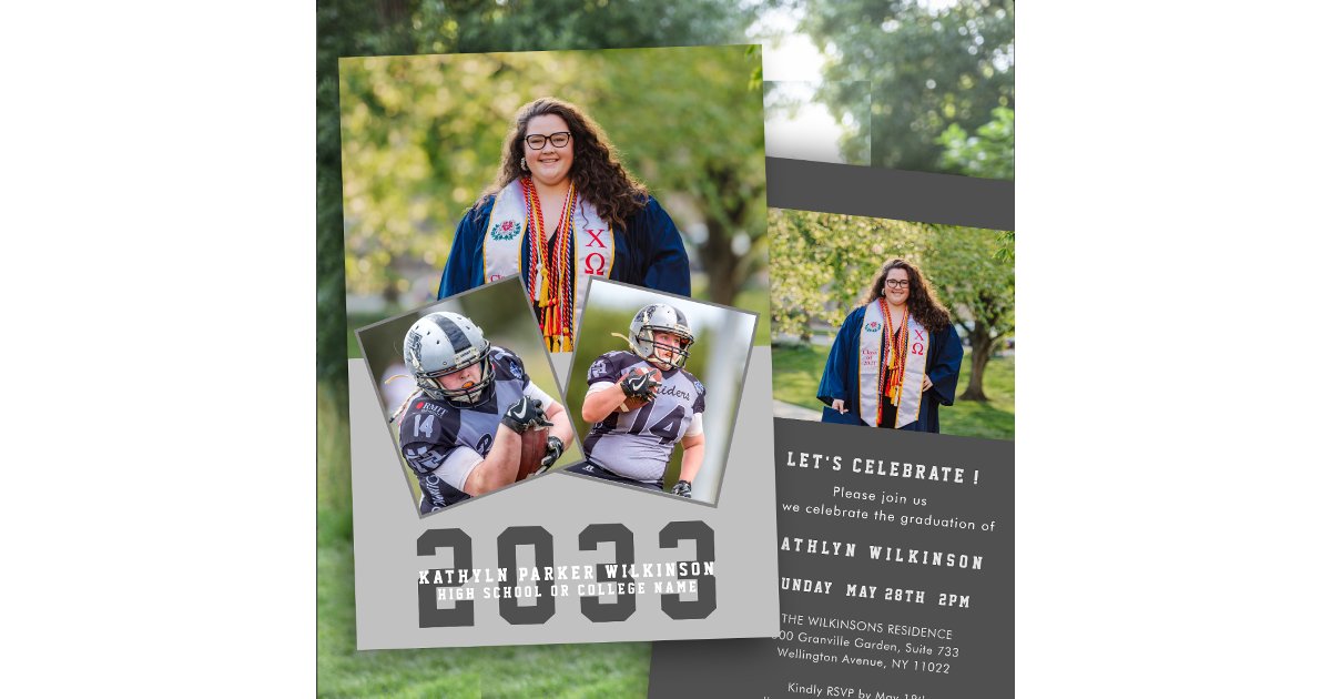 Sporty Girl Modern Bold Script 4 Photo Graduation Invitation | Zazzle