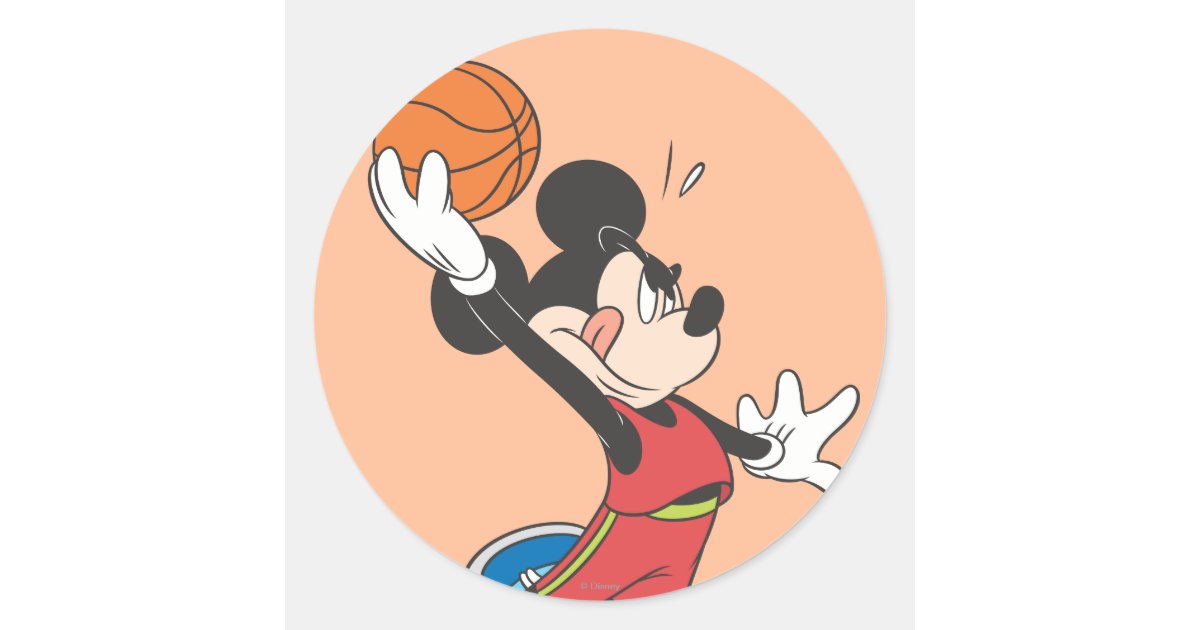 Sporty Mickey | Dunking Basketball Classic Round Sticker | Zazzle