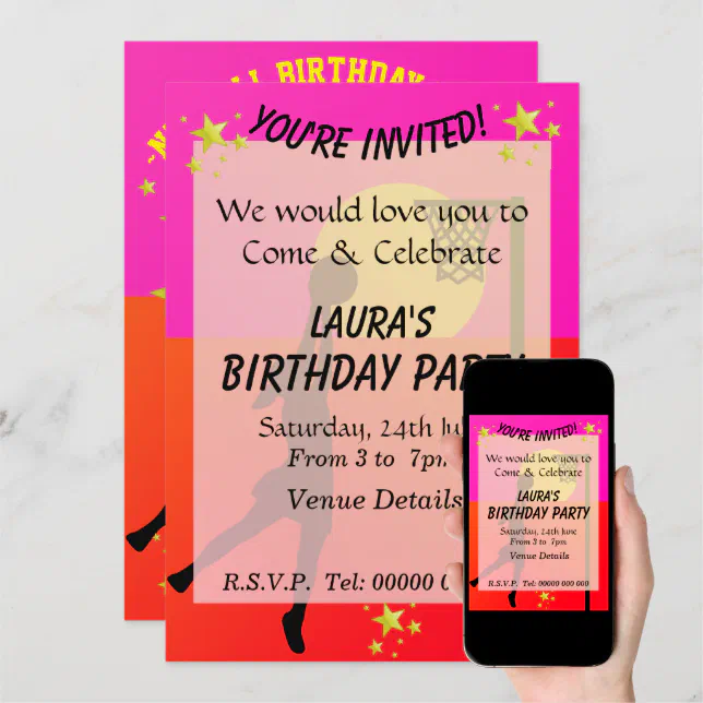 Sporty Netball Themed Party Invitation | Zazzle
