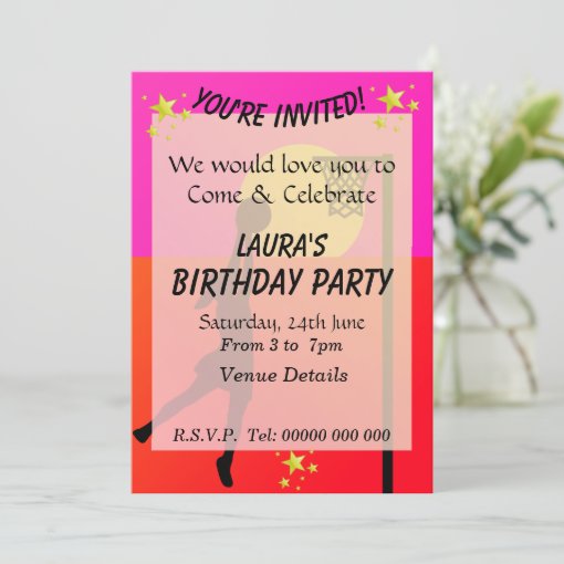 Sporty Netball Themed Party Invitation | Zazzle