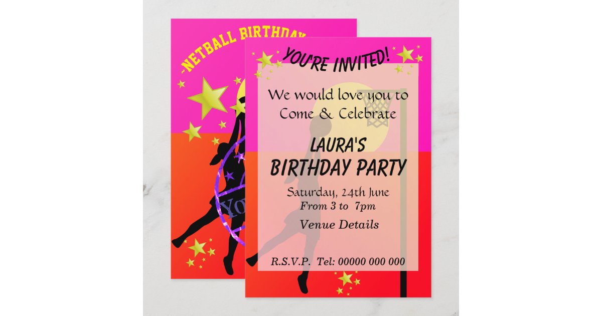 Sporty Netball Themed Party Invitation | Zazzle