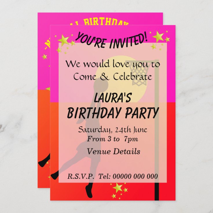 Sporty Netball Themed Party Invitation | Zazzle