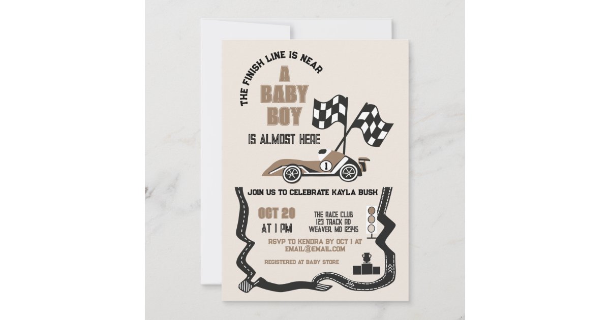 Sporty Race Car Boy Baby Shower Invitation | Zazzle