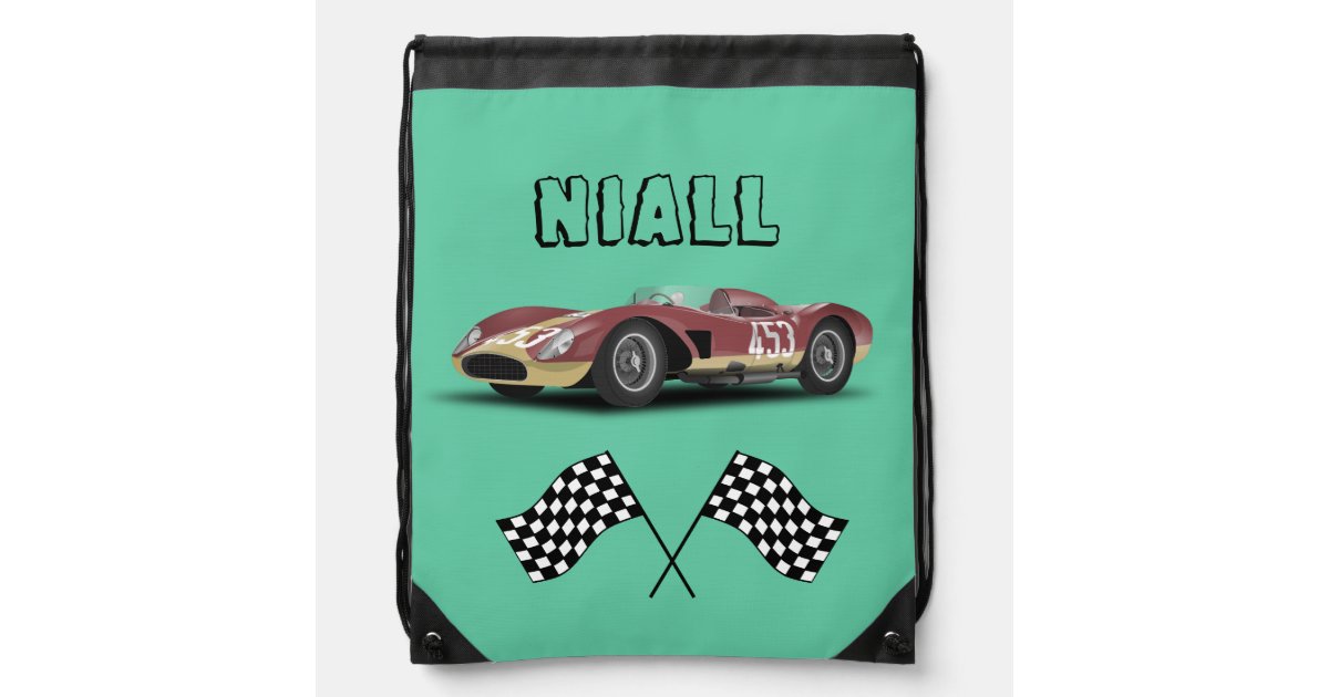 Sporty Race Car Personalized Drawstring Bag | Zazzle