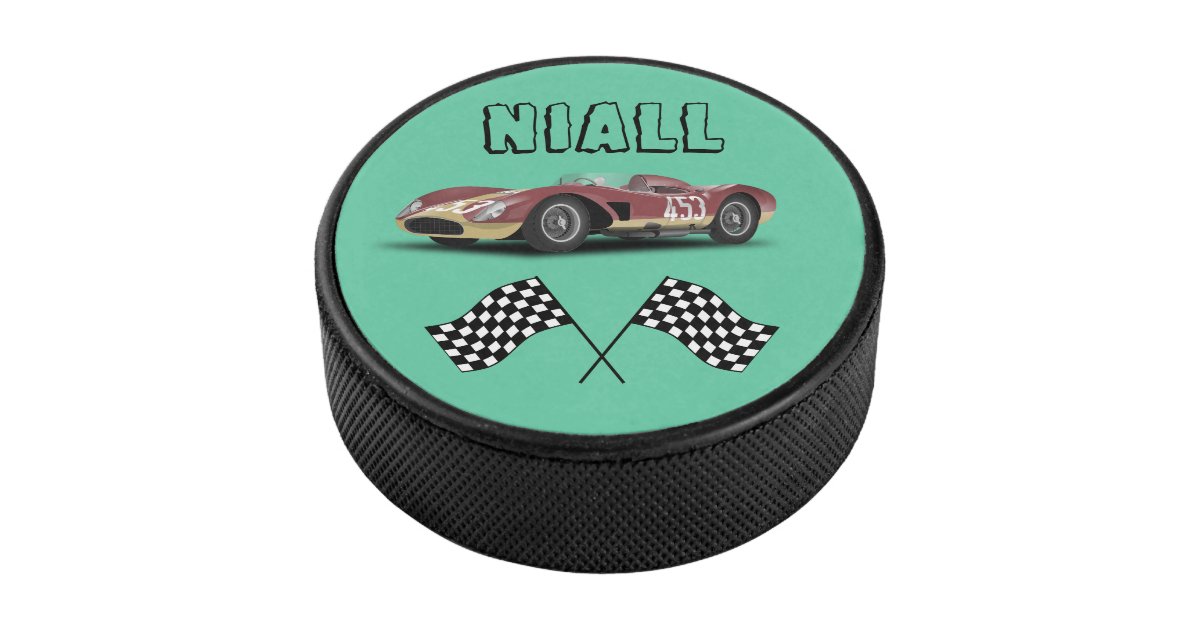 Sporty Race Car Personalized Hockey Puck | Zazzle