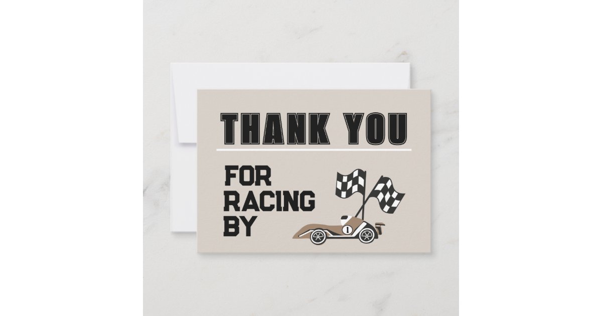 Sporty Race Car Thank You Card | Zazzle