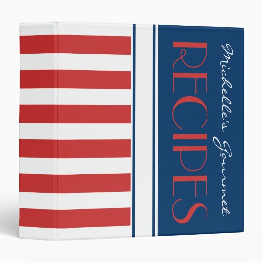 Sporty Red White Blue Nautical Stripes Name Recipe Binder | Zazzle.com