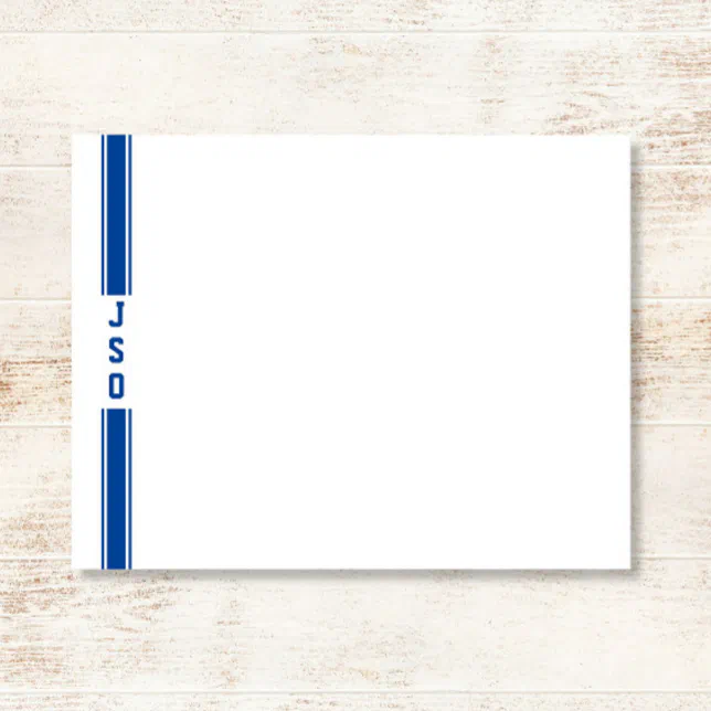Sporty Vertical Stripes Monogram Blue White Men's Note Card | Zazzle