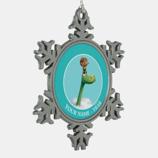 Spot And Arlo Head In Clouds Snowflake Pewter Christmas Ornament | Zazzle