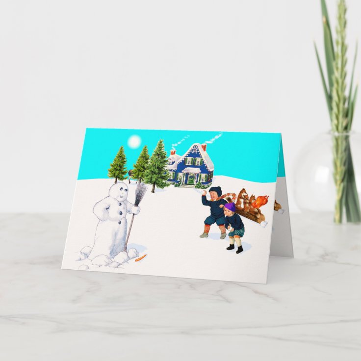Spot The Differences Snowman Snowball Fight Game Holiday Card | Zazzle