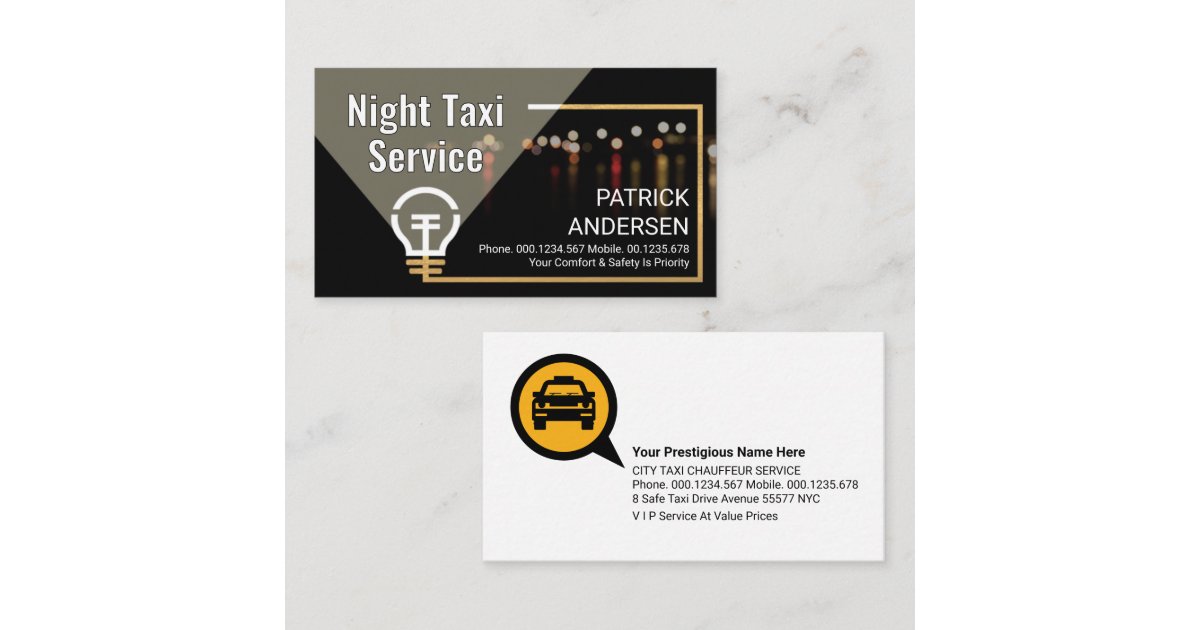 Spotlight On Night Taxi Service Business Card | Zazzle
