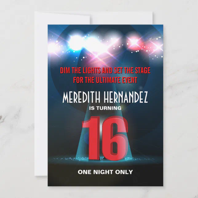 Spotlight Star Red Sweet 16 Invitation | Zazzle