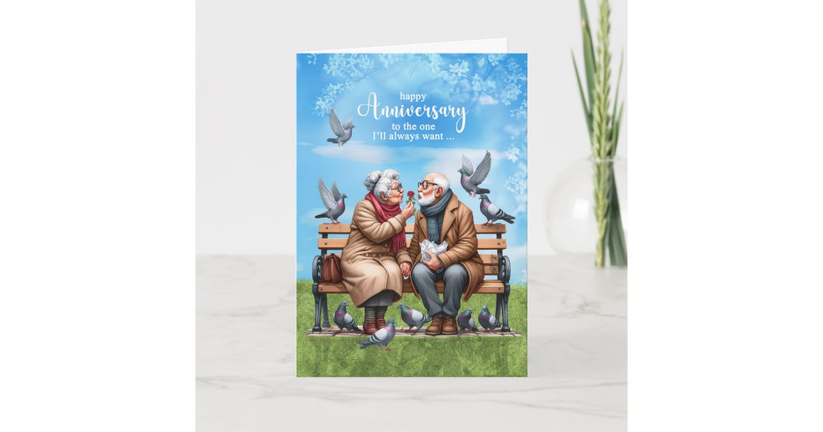 Spouse Old Couple on a Bench Wedding Anniversary Card | Zazzle