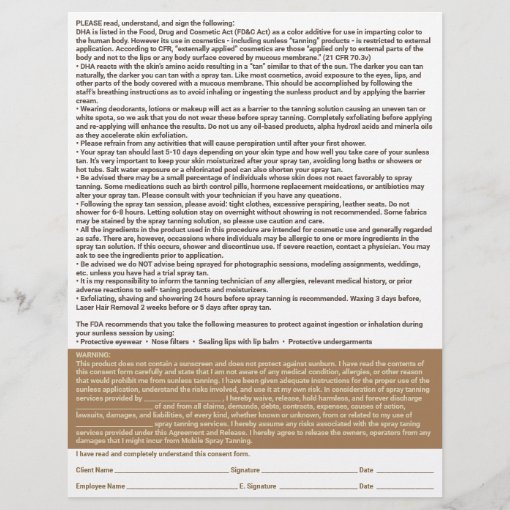 Spray Tan Business Plan Brown Consent Waiver Form Flyer | Zazzle