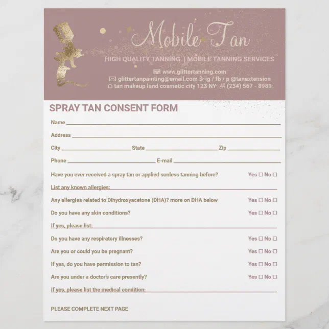 Spray Tan Business Plan Pink Consent Waiver Form Flyer | Zazzle