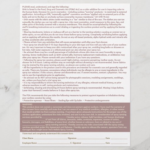 Spray Tan Business Plan Pink Consent Waiver Form Flyer | Zazzle