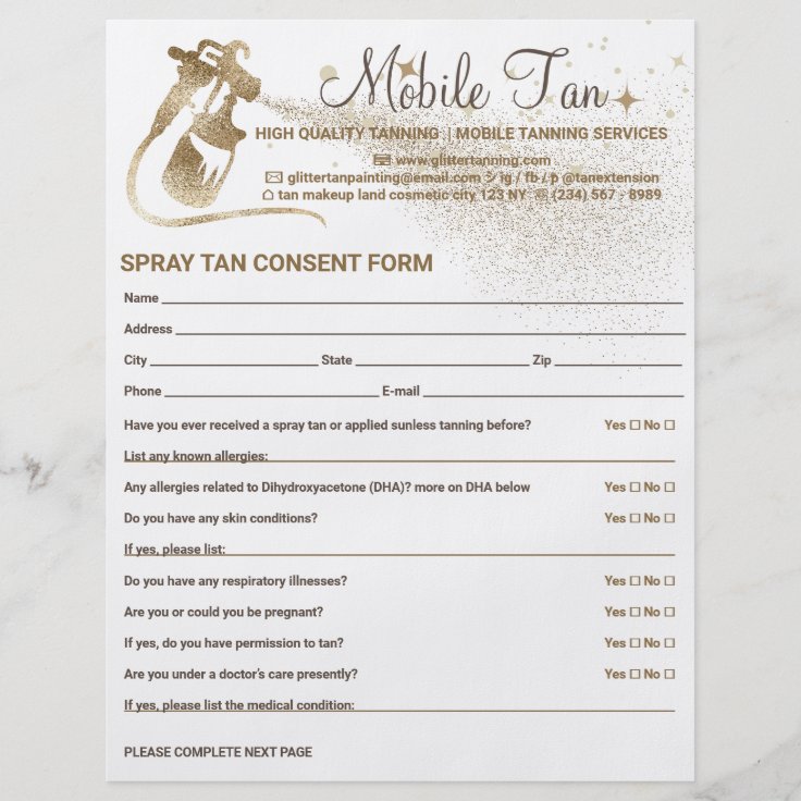 Spray Tan Business Planner Consent Form Flyer | Zazzle