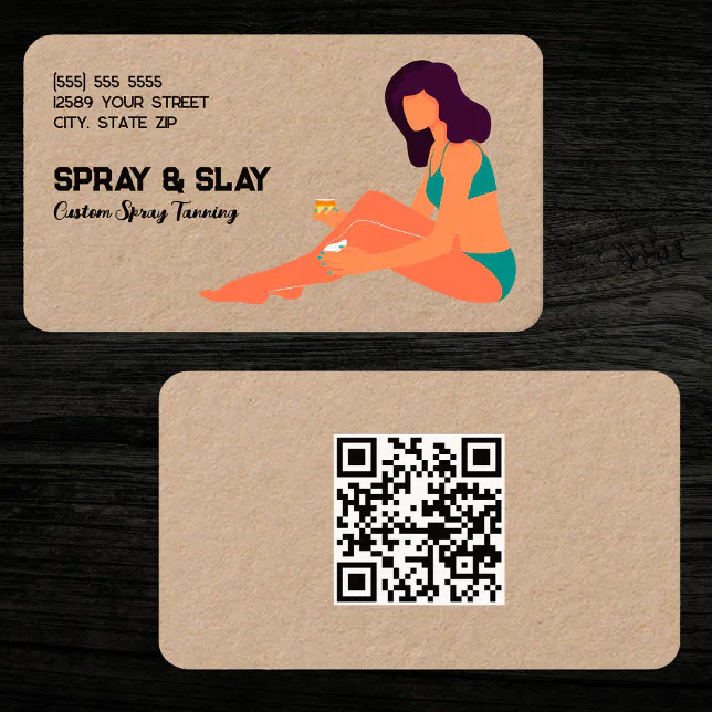 Spray Tan Custom QR Kraft Business Card | Zazzle