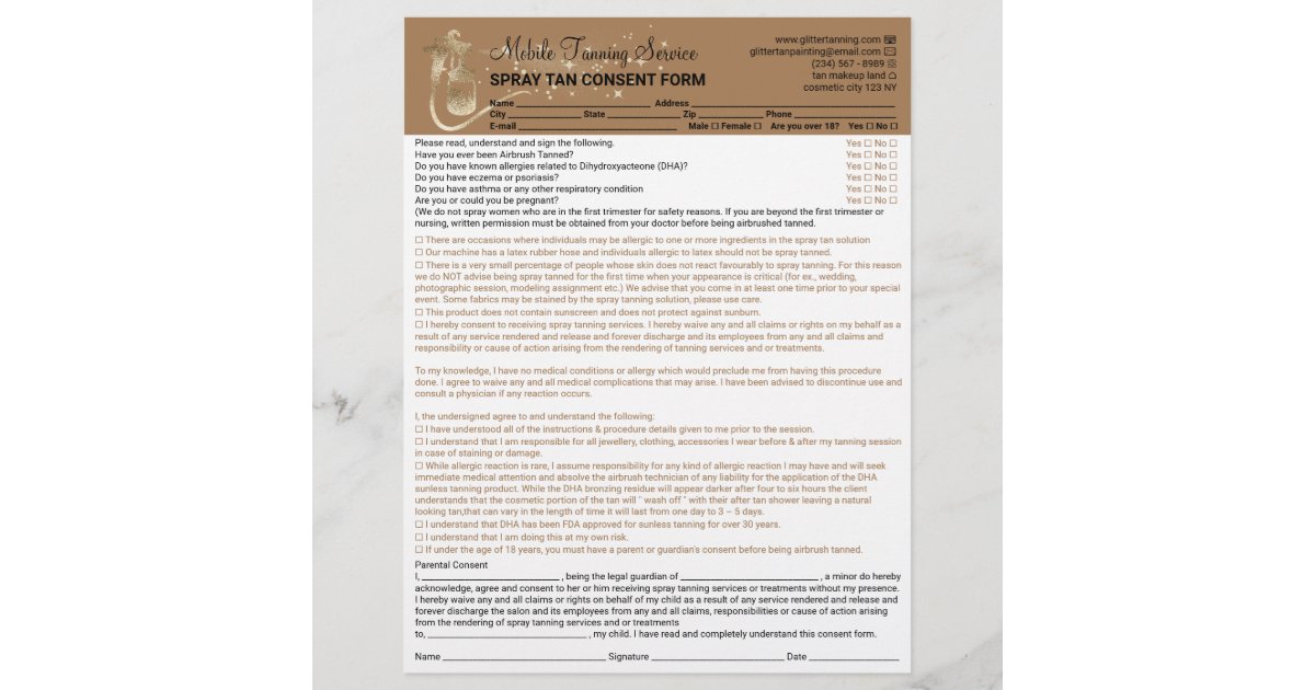 Spray Tan Liability Consent Waiver Form | Zazzle