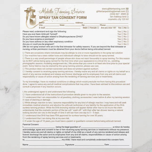 Spray Tan Liability Waiver Form Flyer | Zazzle