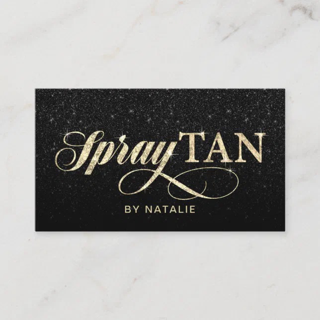 Spray Tan Modern Black Glitter Mobile Tanning Business Card | Zazzle