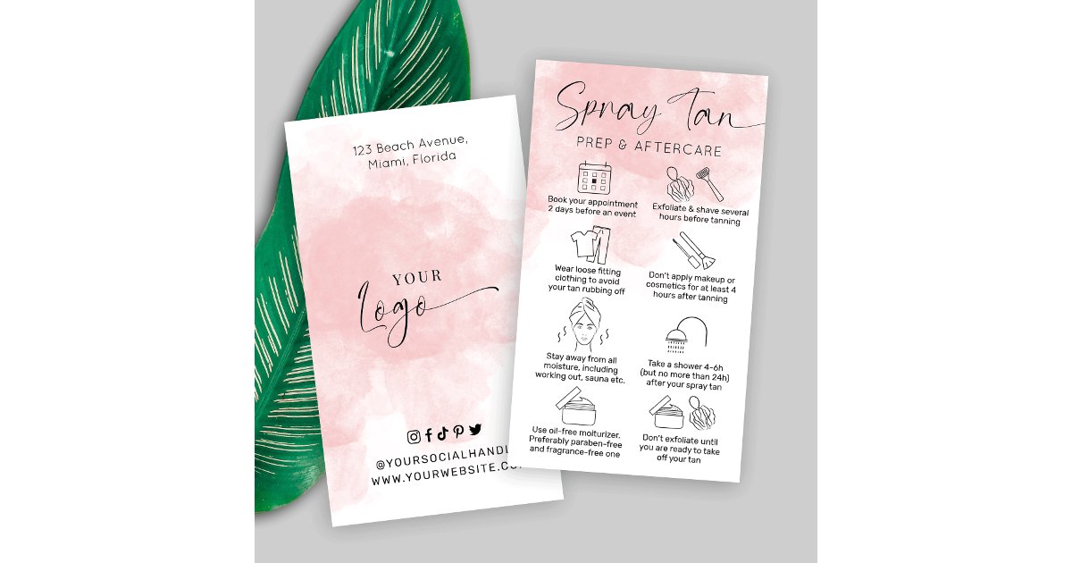 Spray Tan Prep & Aftercare Guide Blush Watercolor Business Card | Zazzle