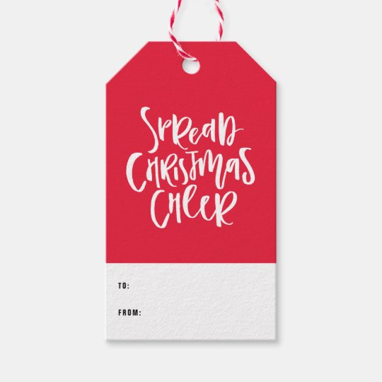 Spread Christmas Cheer Hand Lettered Red Holiday Gift Tags | Zazzle.com