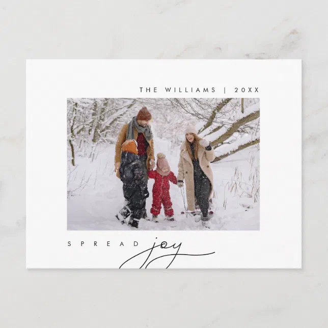 Spread Joy, Merry Christmas Greeting, Family Photo Postcard | Zazzle