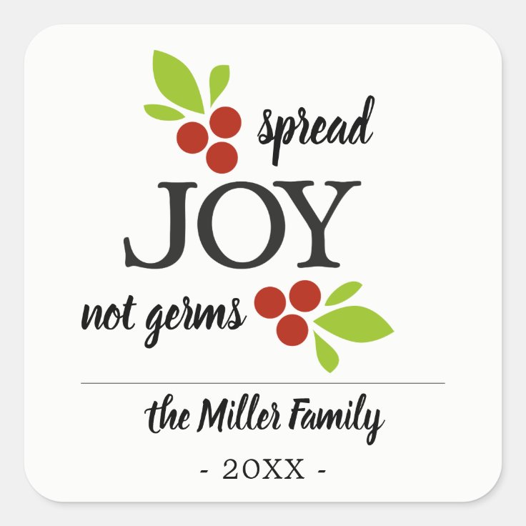 Spread Joy not germs Christma Hand sanitizer gel Square Sticker | Zazzle