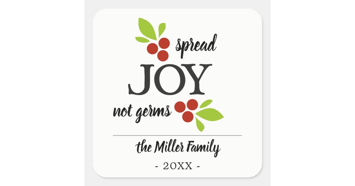 Spread Joy not germs Christma Hand sanitizer gel Square Sticker | Zazzle
