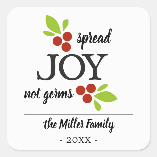 Spread Joy not germs Christma Hand sanitizer gel Square Sticker | Zazzle